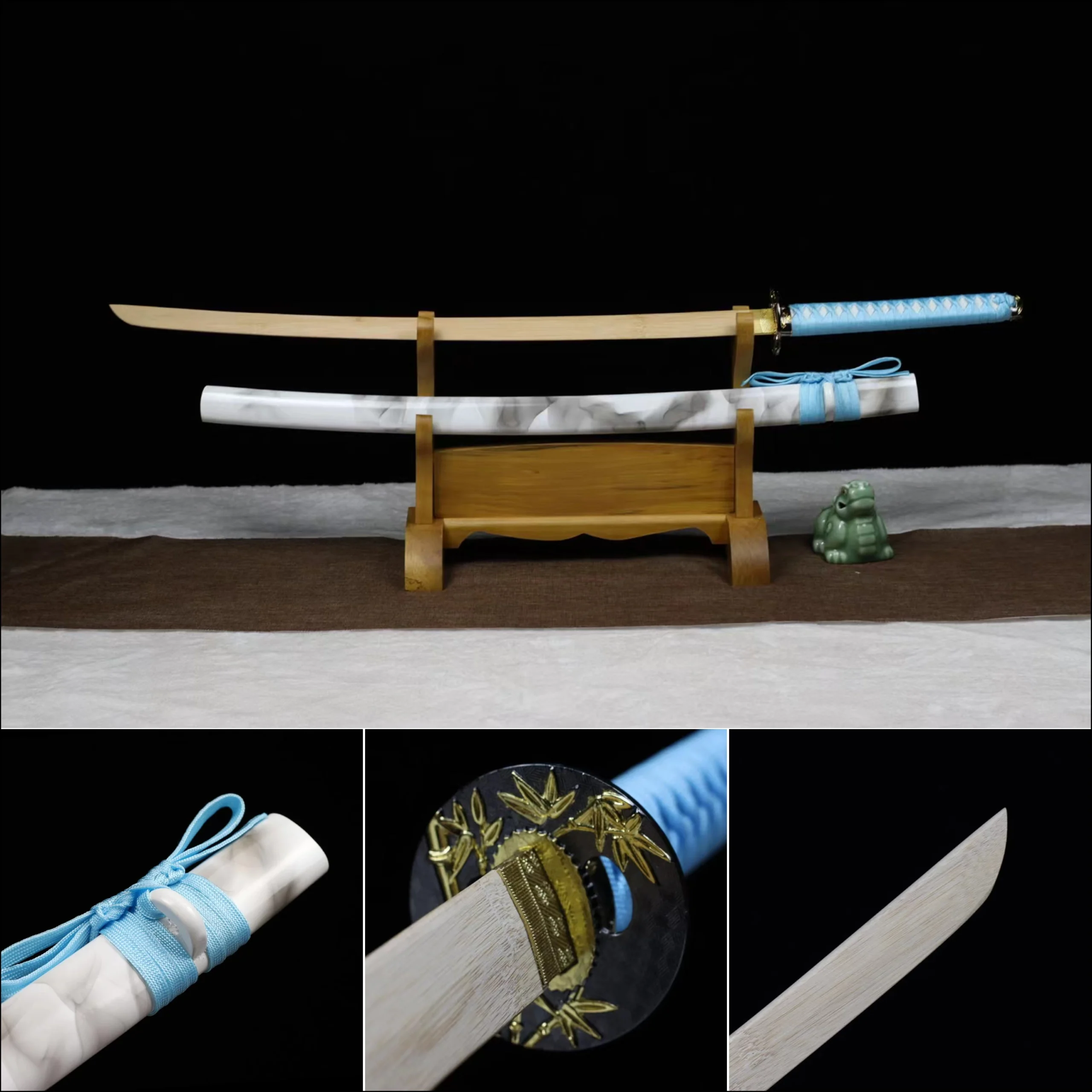 Handmade Wooden Katana Bamboo Swords White Scabbard With Bamboo Blade ...