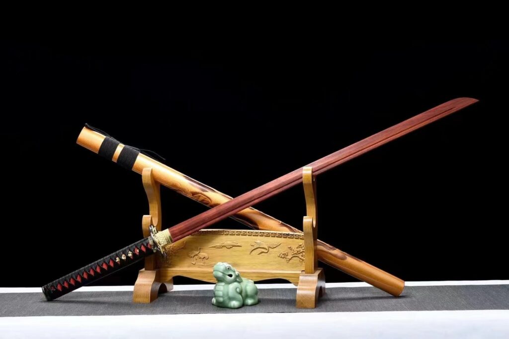 Handmade Wooden Japanese Samurai Sword Mahogany Blade And Golden ...