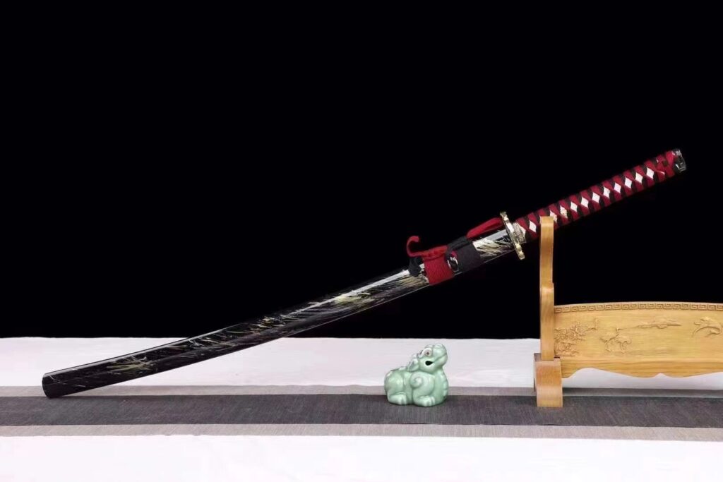 Handmade Wooden Japanese Katana Red Rosewood Blade With Black-gold ...