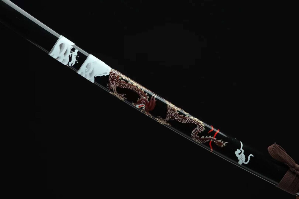 Handmade Wooden Japanese Katana Sword Black Dragon Scabbard With Brown ...