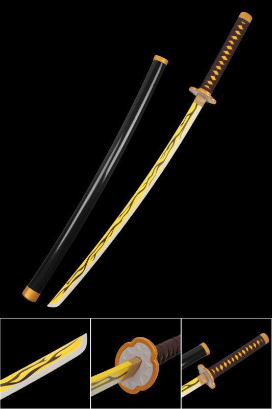 Wooden Japanese Anime Katana Yellow Blade And Black Scabbard Kaigaku ...